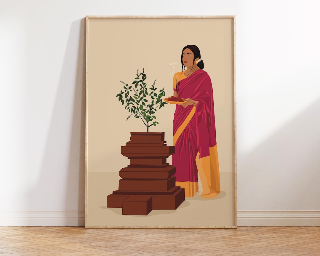 Tulsi Pooja Art, Tulsi Plant Art, Desi Art, Tamil Art, South Indian ...
