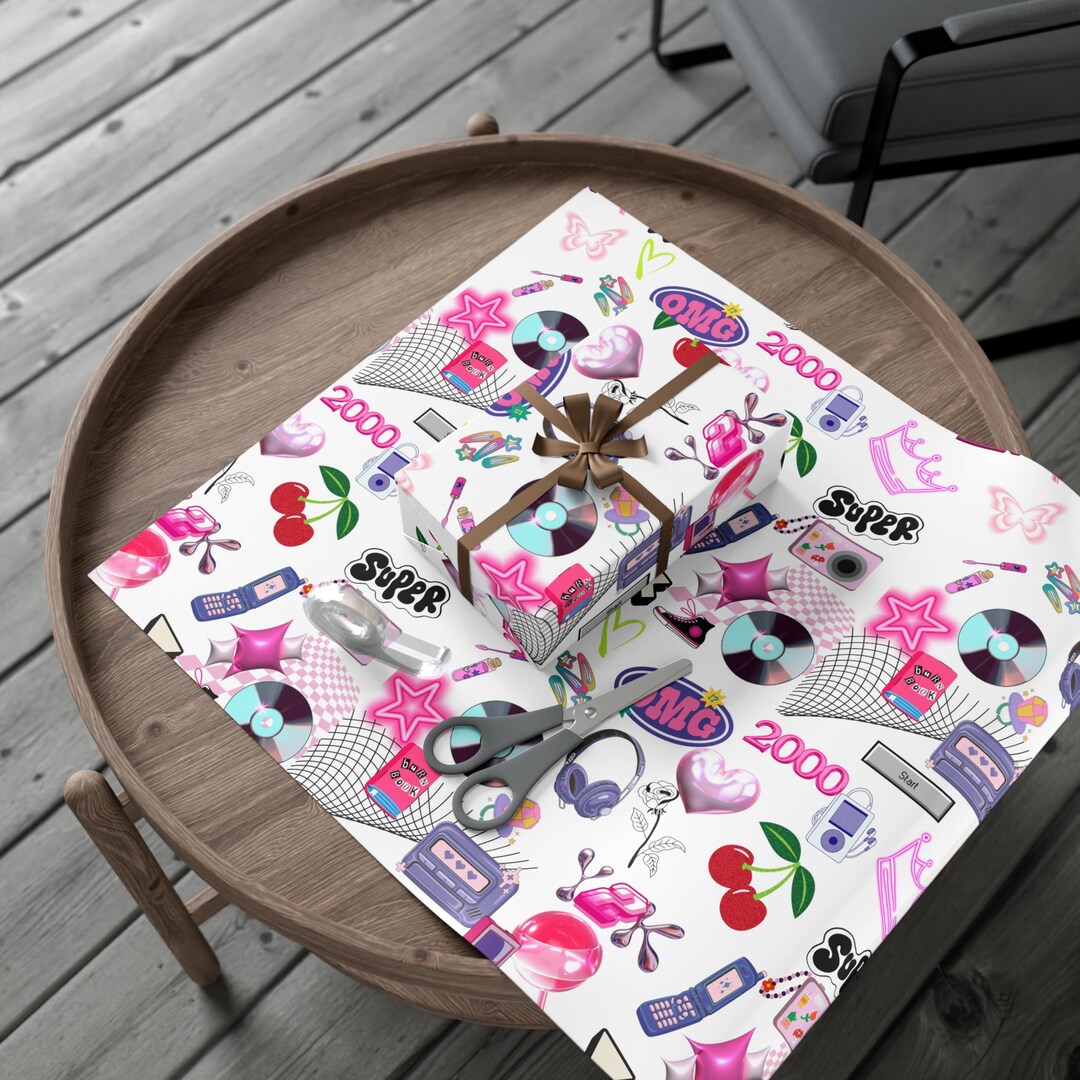 Gift Wrap Papers, Y2K Nostalgic Theme Birthday Teen Unique, Wrapping ...