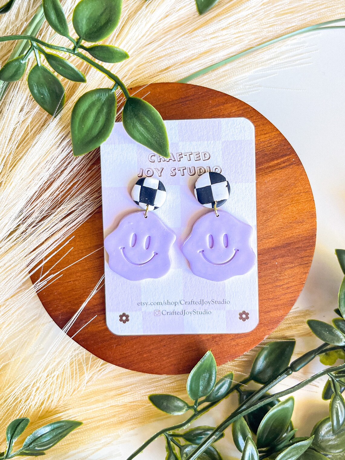 Checkered Smiley Butterly Polymer Clay Earrings Gift for Her - Etsy