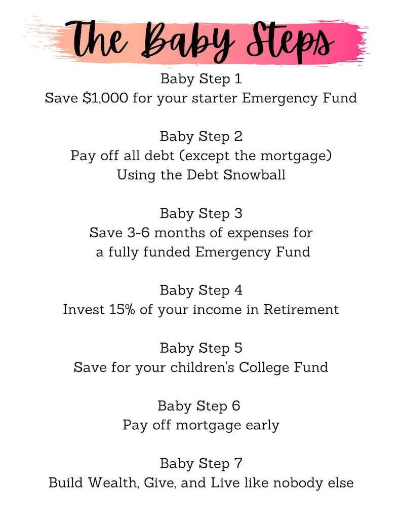 Dave Ramsay Baby Steps and Budgeting - Financial Planner - Etsy
