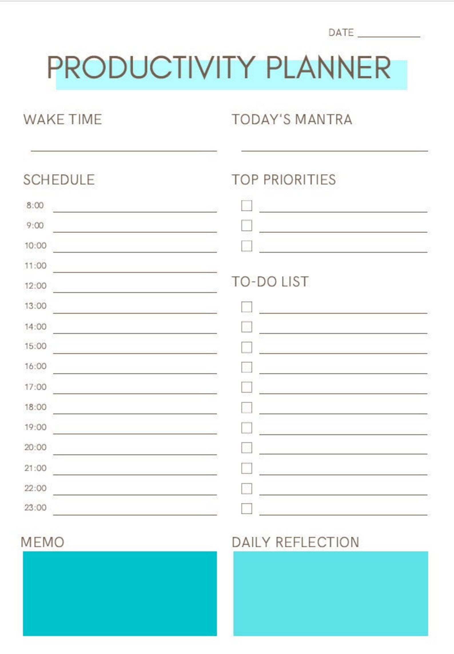 Productivity Planner Printable - Template - Etsy