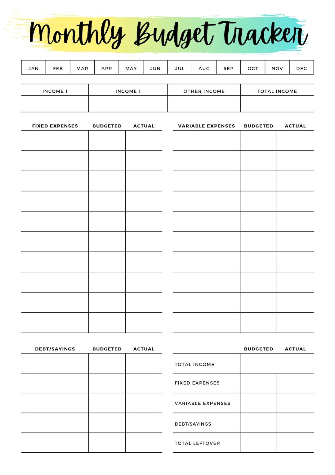 Monthly Budget - Tracker - Schedule- Digital Download - Template - Etsy