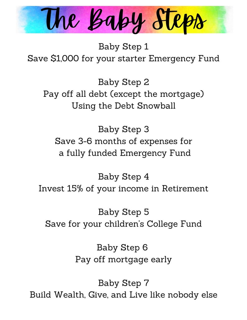 The Baby Steps Printable - Dave Ramsay - Goal Tracker - Rainbow - Etsy