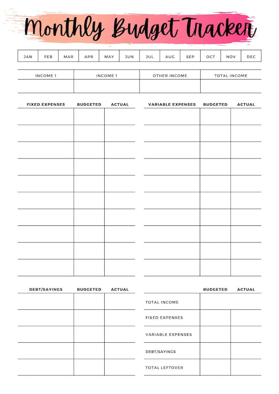 Monthly Budget Tracker Schedule Digital Download - Etsy