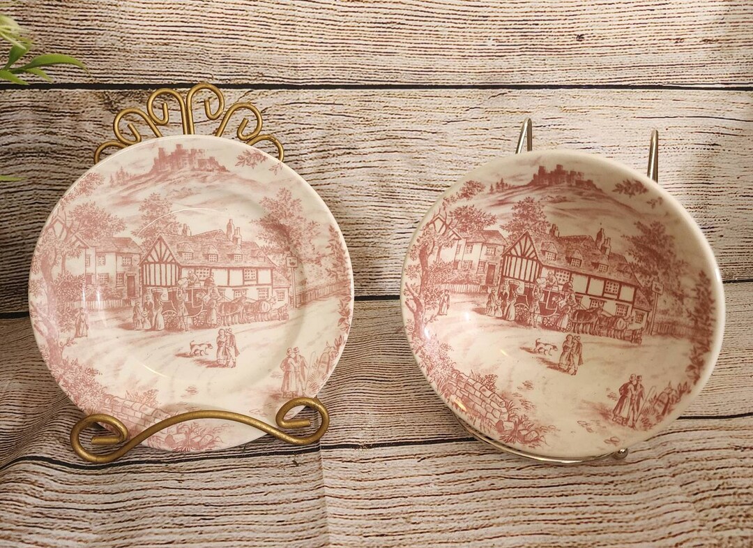 Red Transferware Bowl and Plate Set - Etsy