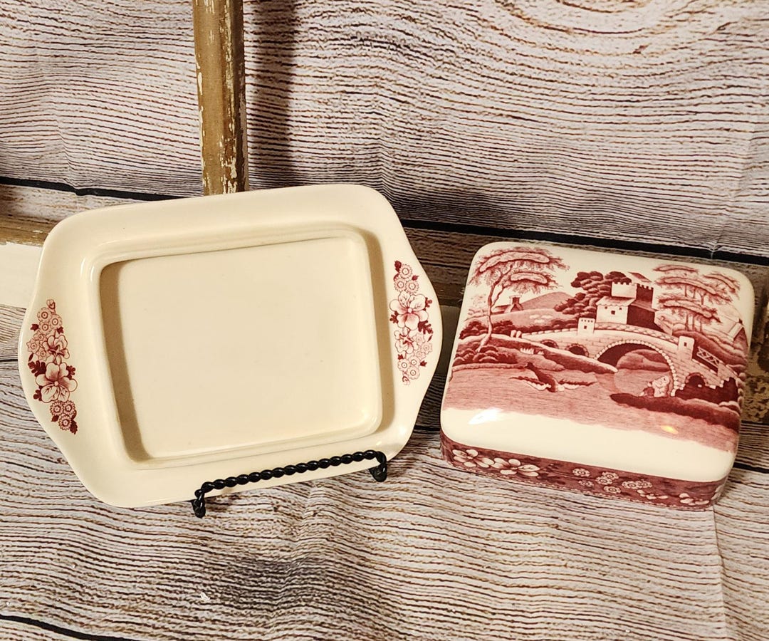 Spode Vintage Pink Tower Square Butter Dish ~newer Backstamp - Etsy