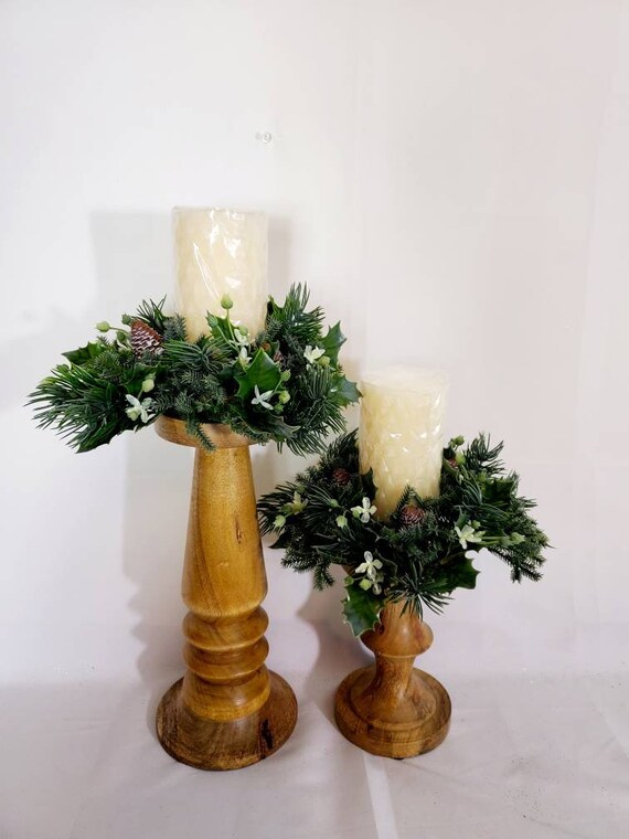 Small Christmas Candle Ring Small Plastic Pine and Pine Cone - Etsy