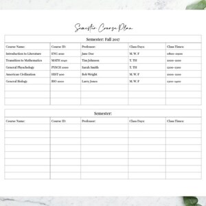 Semester Course Planner/schedule | Instant Download, Editable ...