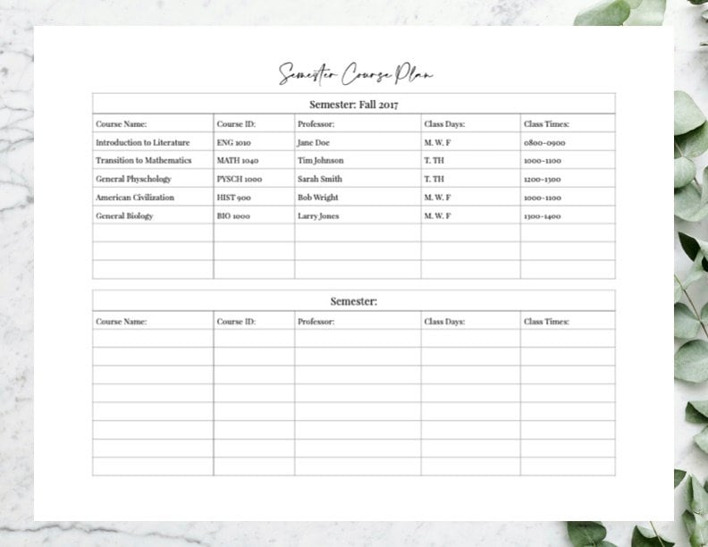 Semester Course Planner/schedule | Instant Download, Editable ...