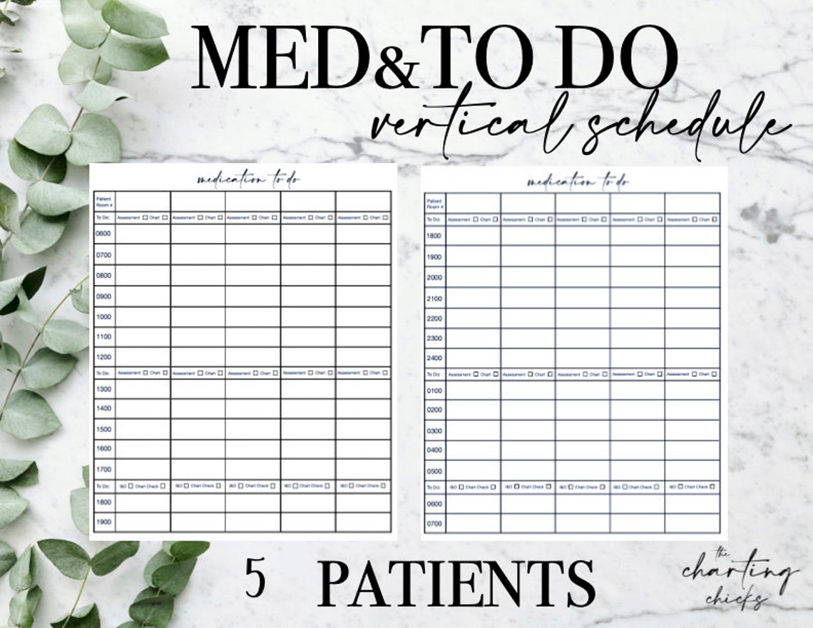 VERTICAL 5 Patient Medication/to Do Schedule for Day/night | Etsy