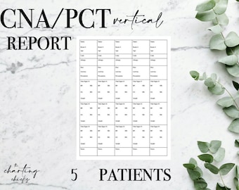 Horizontal CNA/PCT/AIDE Report Sheet for 5 Patients | Instant Download ...