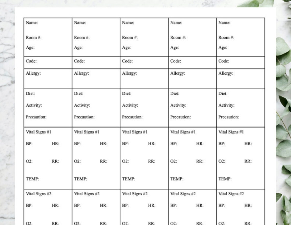 CNA/PCT/AIDE Report Sheet for 5 Patients| Instant Download & Printable ...