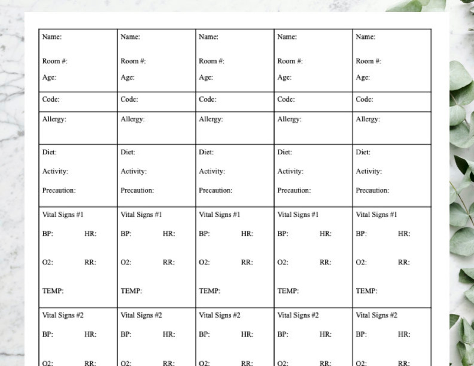 CNA/PCT/AIDE Report Sheet for 5 Patients| Instant Download & Printable ...