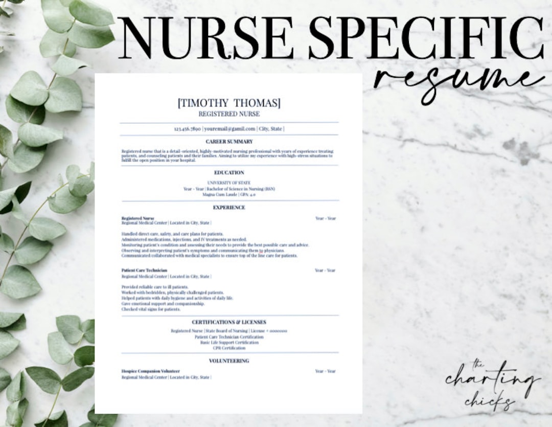 Simple Nurse Specific Resume Template for Word, Pages, and Pdf.instant ...