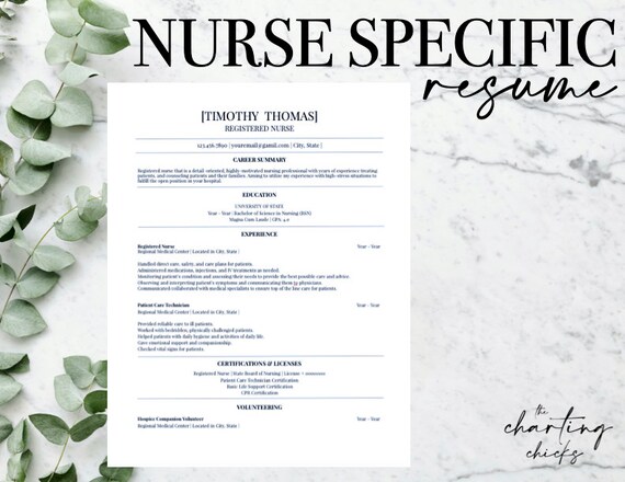 Simple Nurse Specific Resume Template for Word Pages and | Etsy