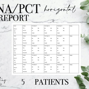 Horizontal CNA/PCT/AIDE Report Sheet for 5 Patients | Instant Download ...
