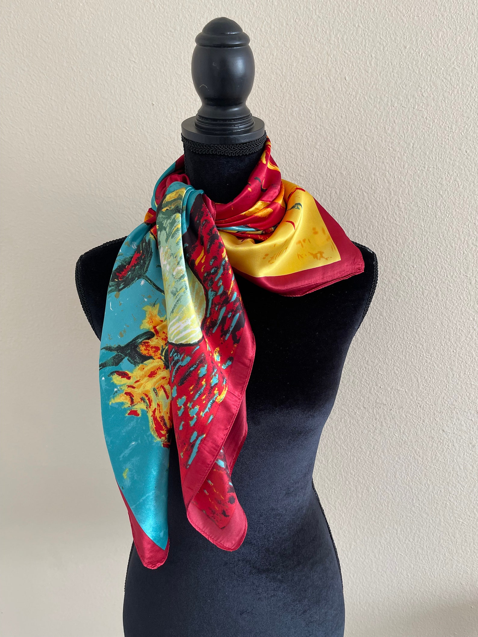 Vintage Scarf - Floral Scarf - Women Neck Scarf - Head Scarf - Vintage ...