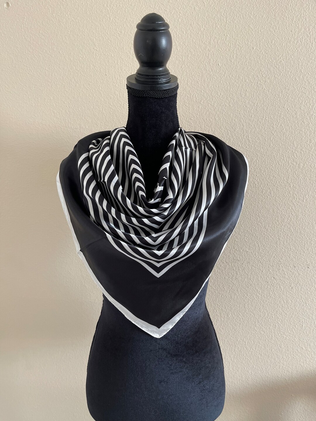 Geometric Scarf - Black Scarf - Head Scarf - Hair Scarf - Vintage Silk ...