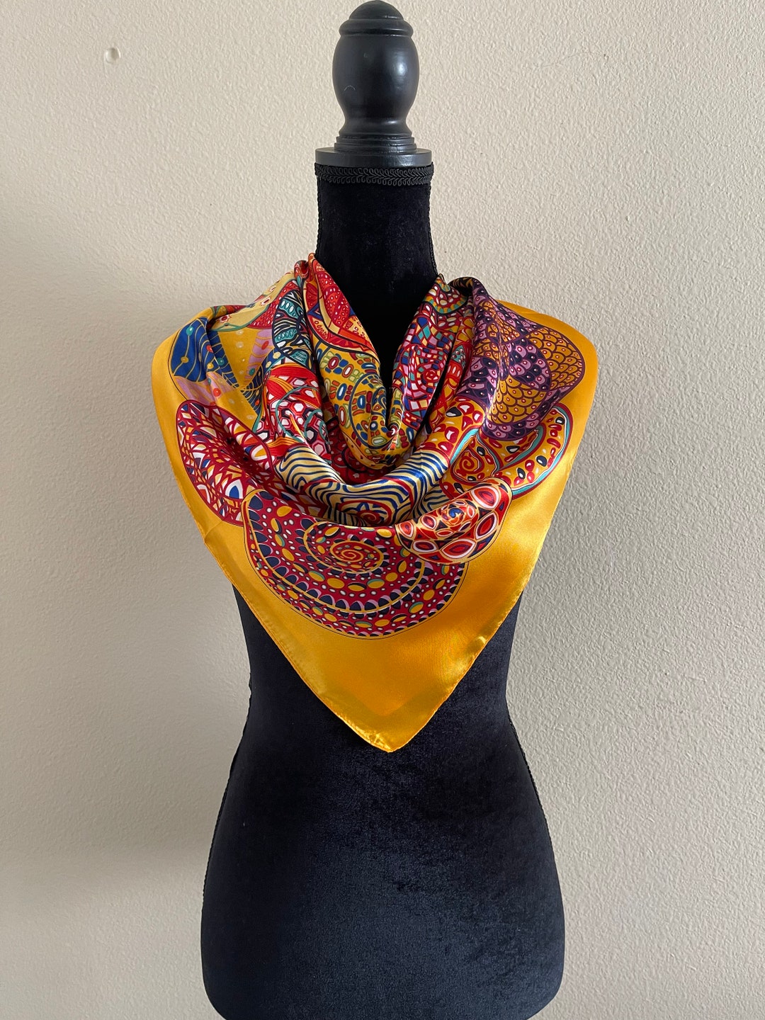 Yellow Scarf - Women Scarf - Head Silk Scarf - Vintage Scarf 80s ...