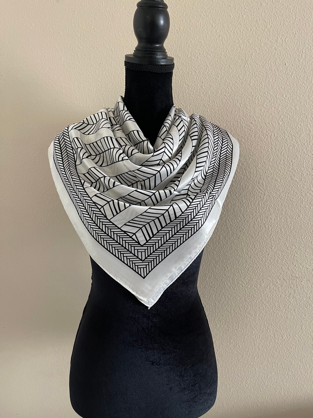 Geometric Scarf - Wite Silk Scarf - Head Cover - Women Neck Scarf ...