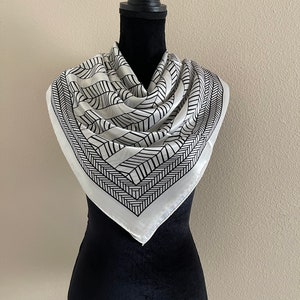 Geometric Scarf - Wite Silk Scarf - Head Cover - Women Neck Scarf ...