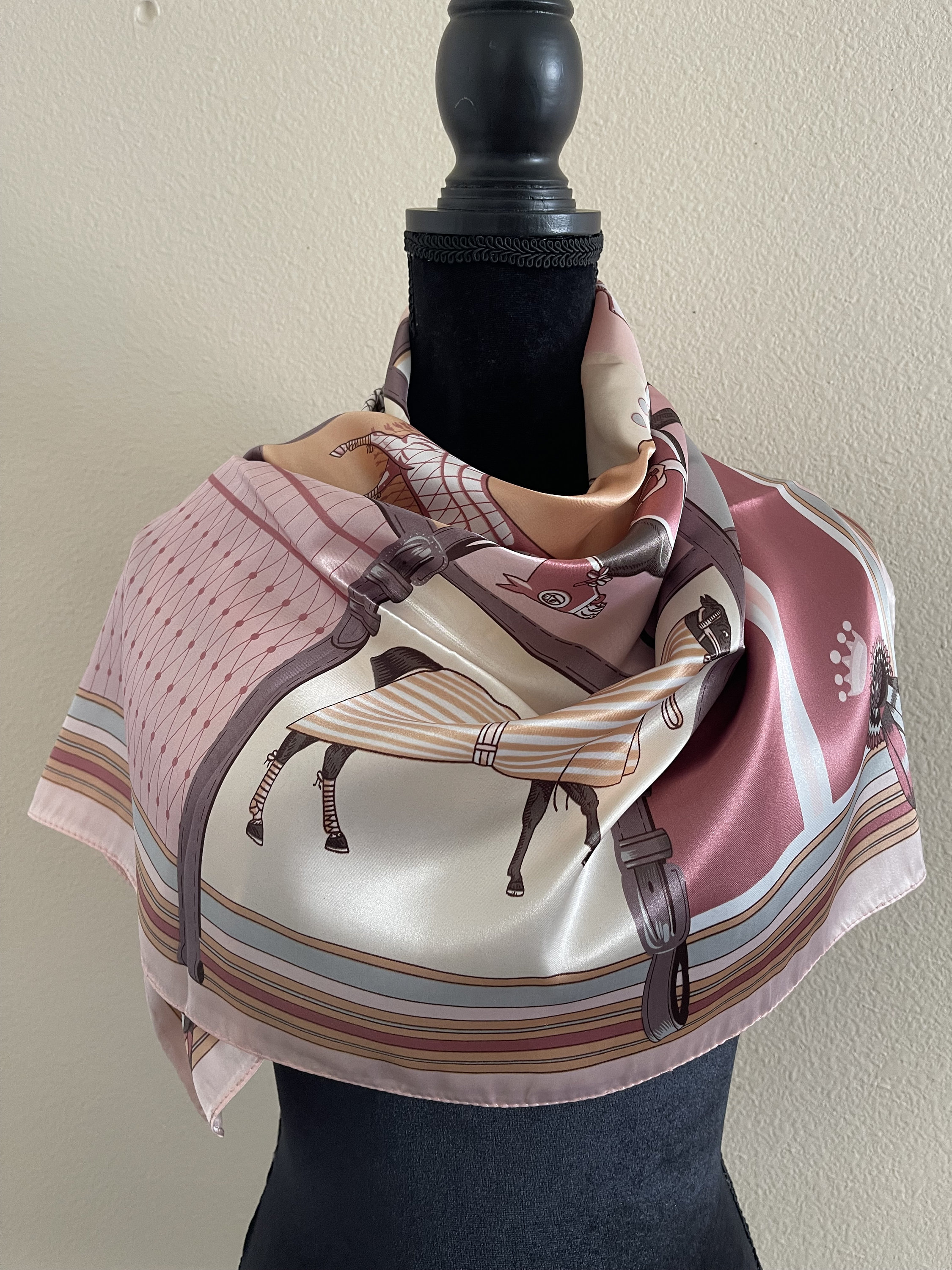 Vintage Scarf Equestrian Scarf Horse Print Scarf Luxury Silk Scarf ...