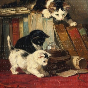 INSTANT DOWNLOAD Kittens on Books, Digital Painting, Vintage Cat ...