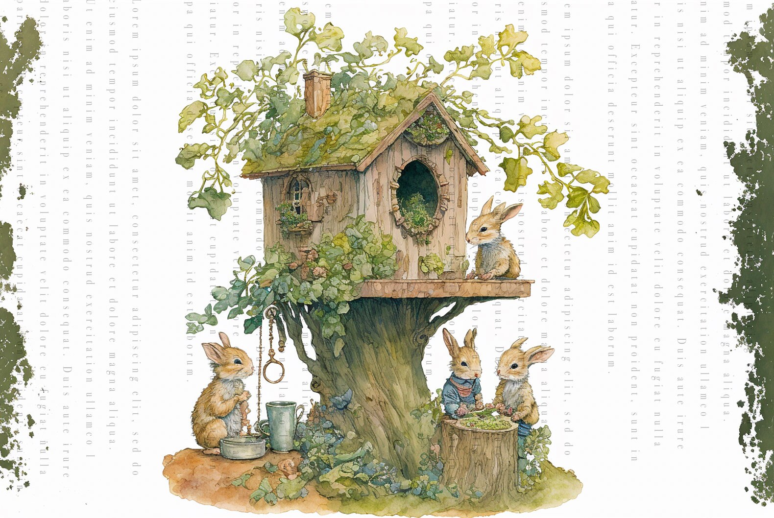 INSTANT DOWNLOAD Hares Family Print, Digital Painting, Watercolor ...