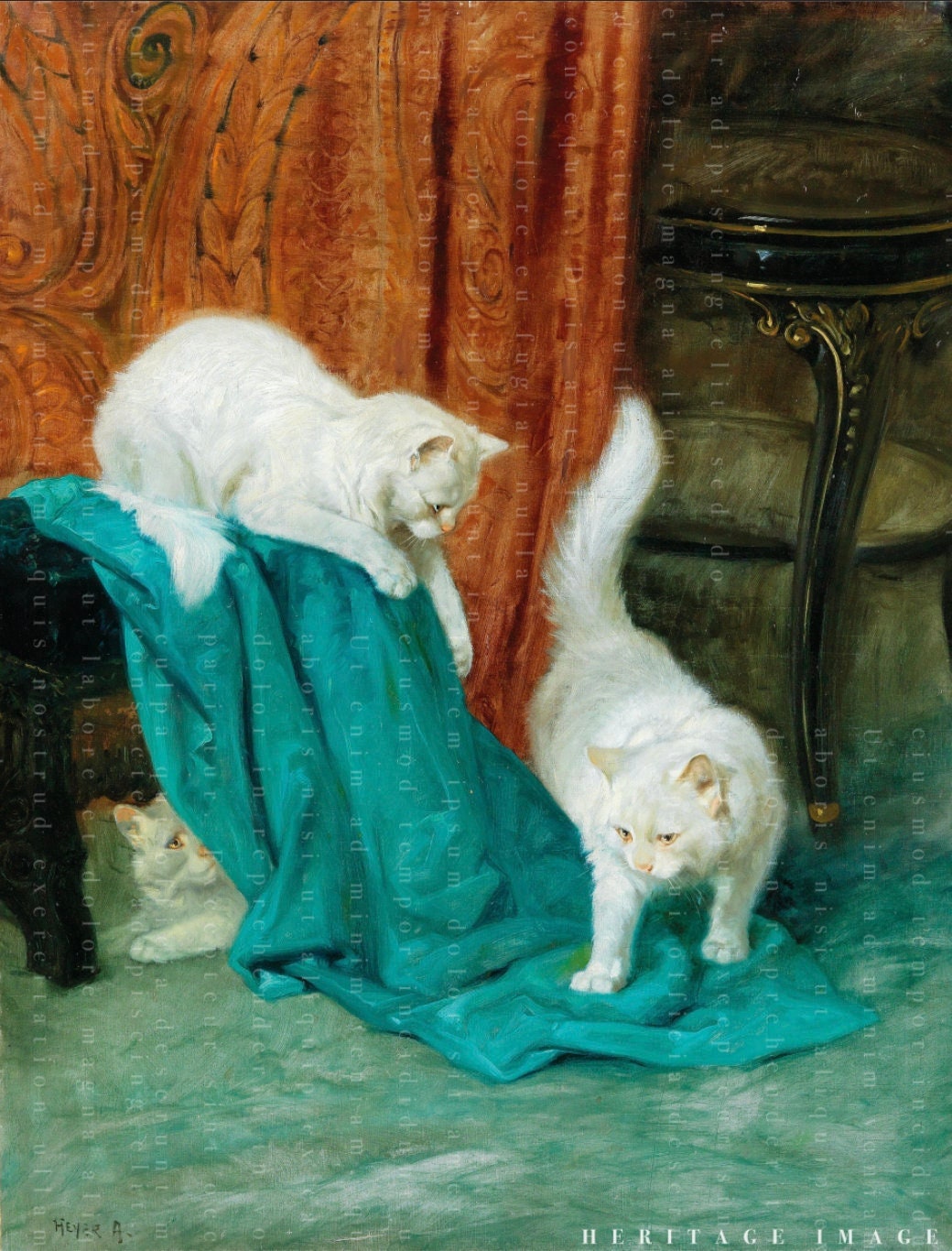 INSTANT DOWNLOAD Cats Playing, Digital Painting, Vintage Cat Painting ...