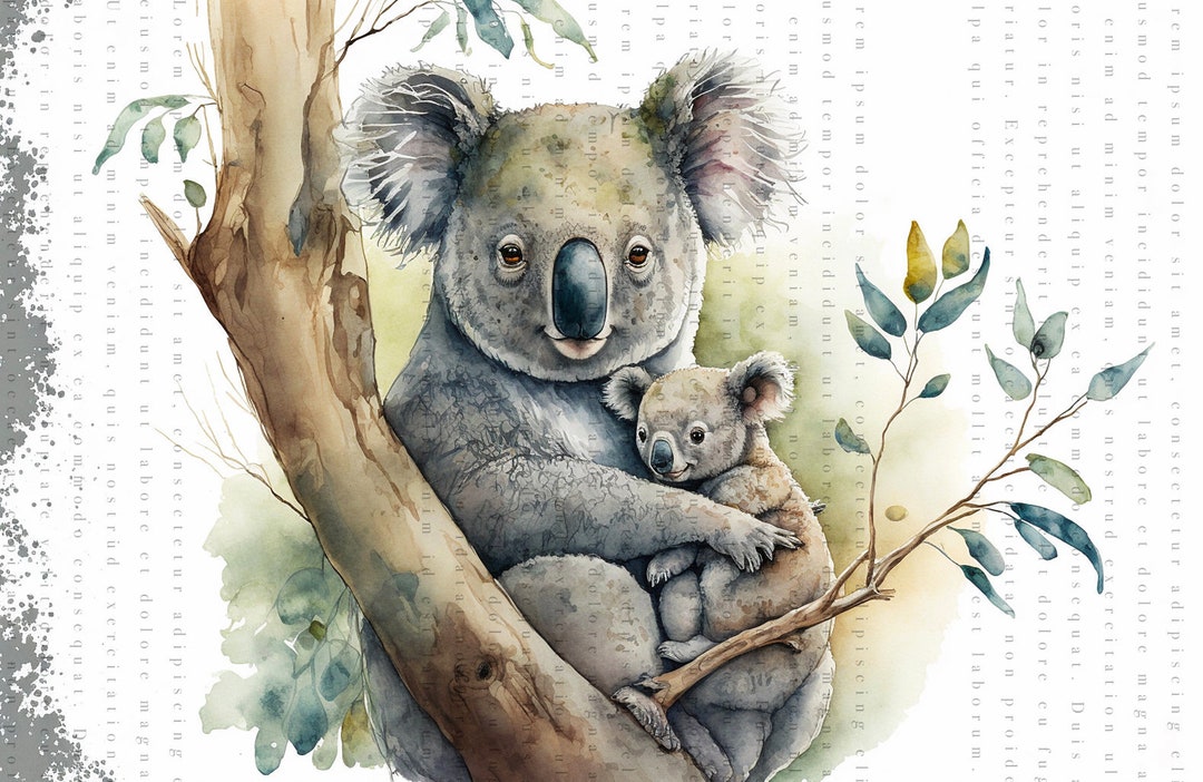 INSTANT DOWNLOAD Mama Koala With Baby, Digital Painting, Watercolor ...