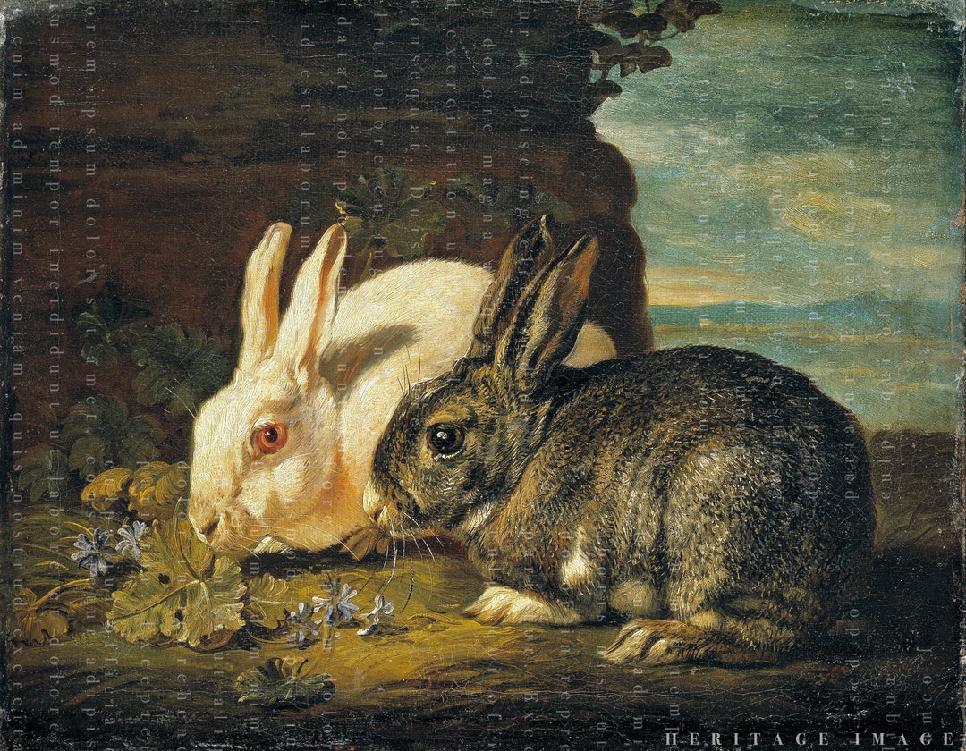 INSTANT DOWNLOAD Two Rabbits, Digital Painting, Renaissance Paintings ...