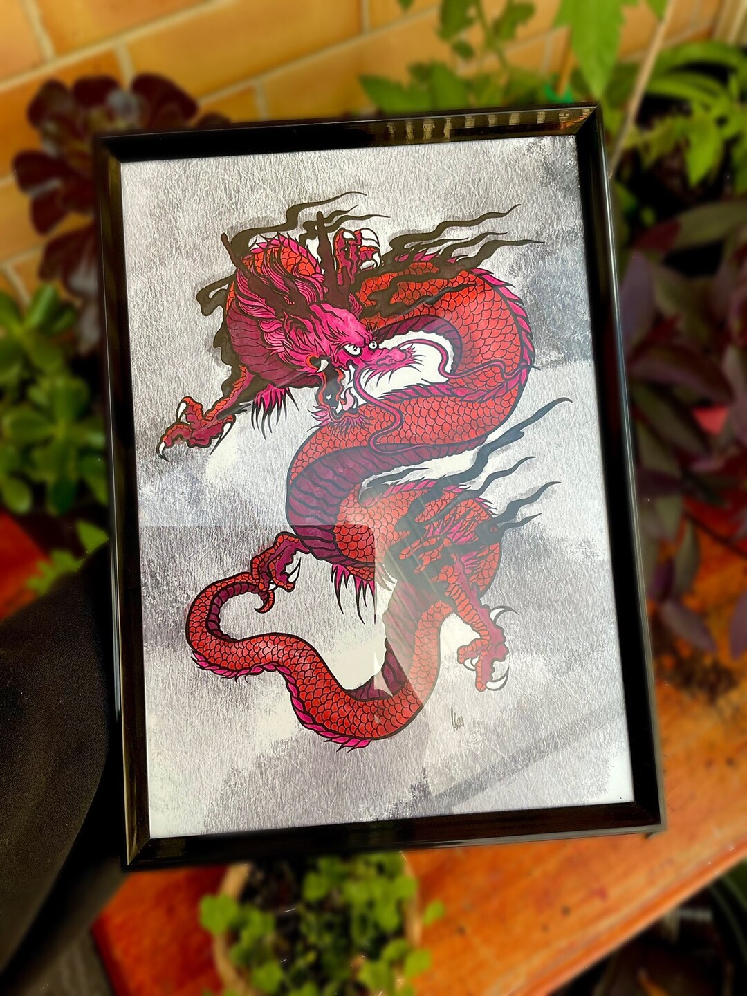Japanese Style Red & Pink Dragon on A4 Gloss Print by Frida Designs - Etsy