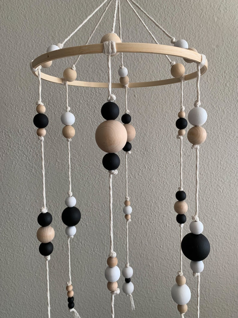 Black and White Baby Mobile, Wood Ball Mobile, Boho Baby Nursery ...