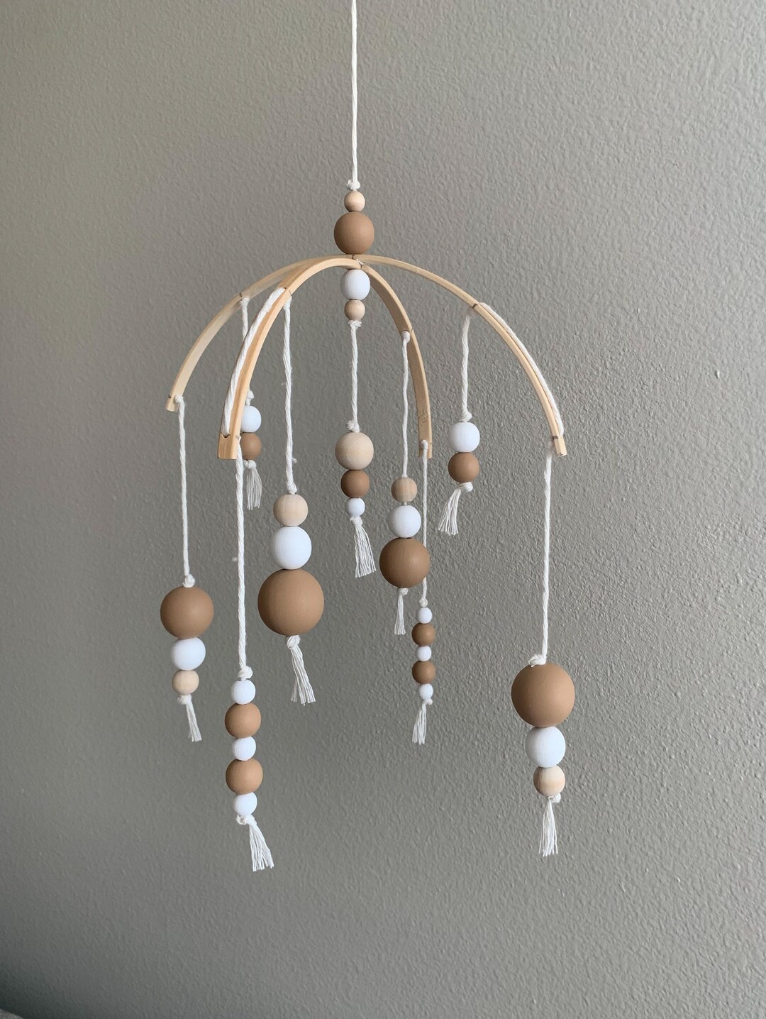 Neutral Wood Baby Mobile, Wood Ball Mobile, Baby Mobile, Boho Baby ...