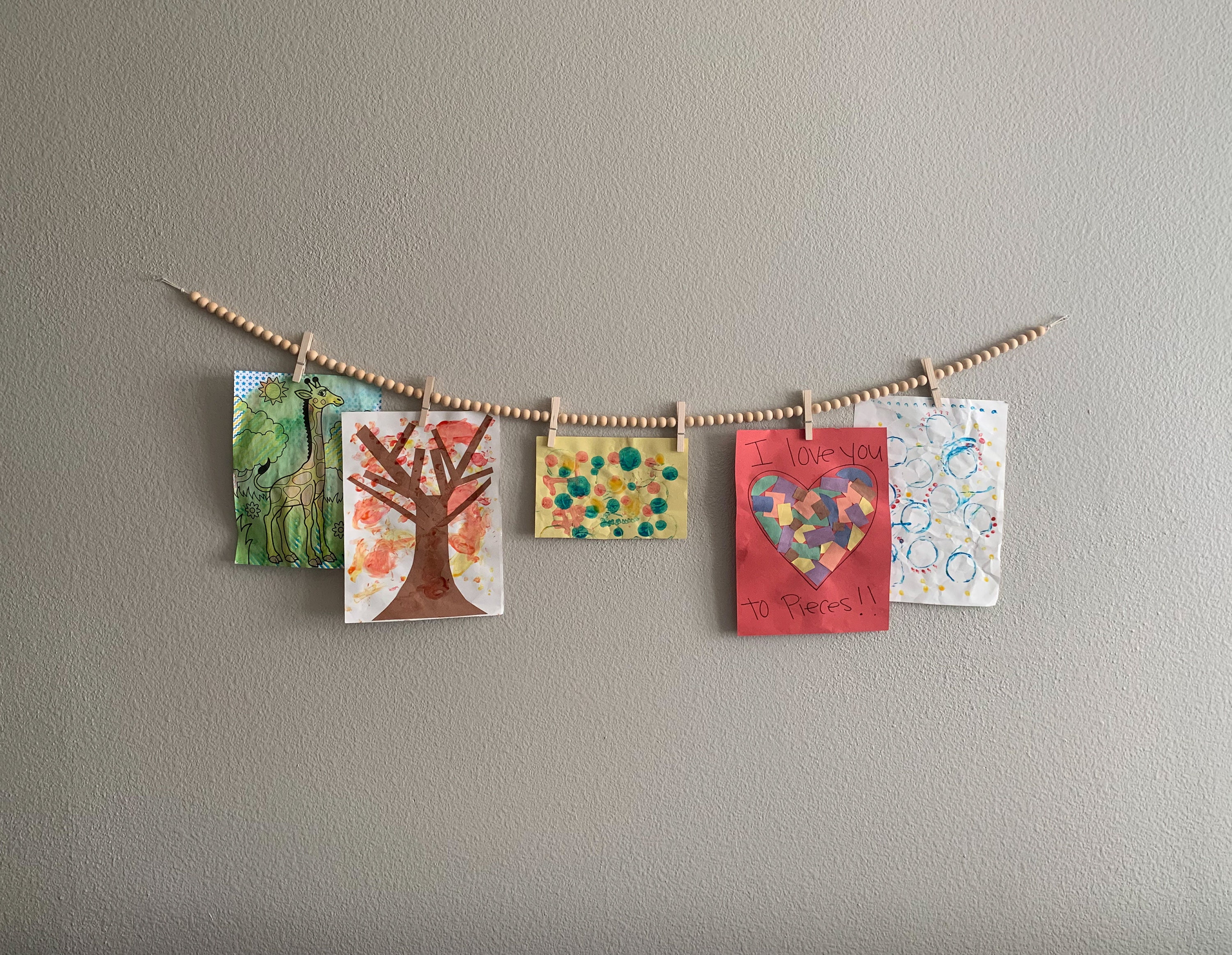 Wood Bead Garland, Clip Garland, Kids Art Display, Wood Bead Garland ...