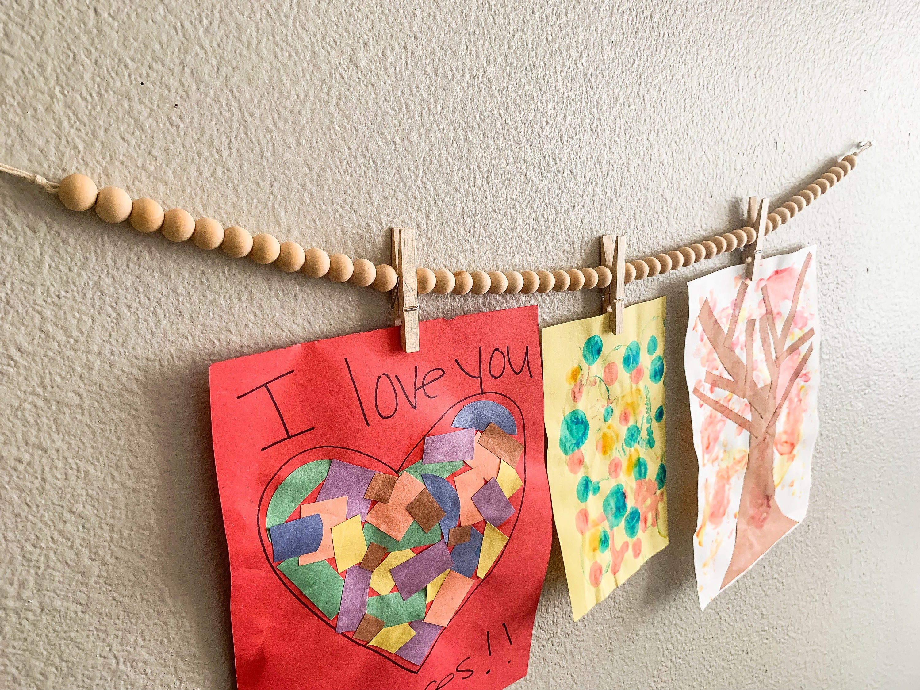 Wood Bead Garland, Clip Garland, Kids Art Display, Wood Bead Garland ...