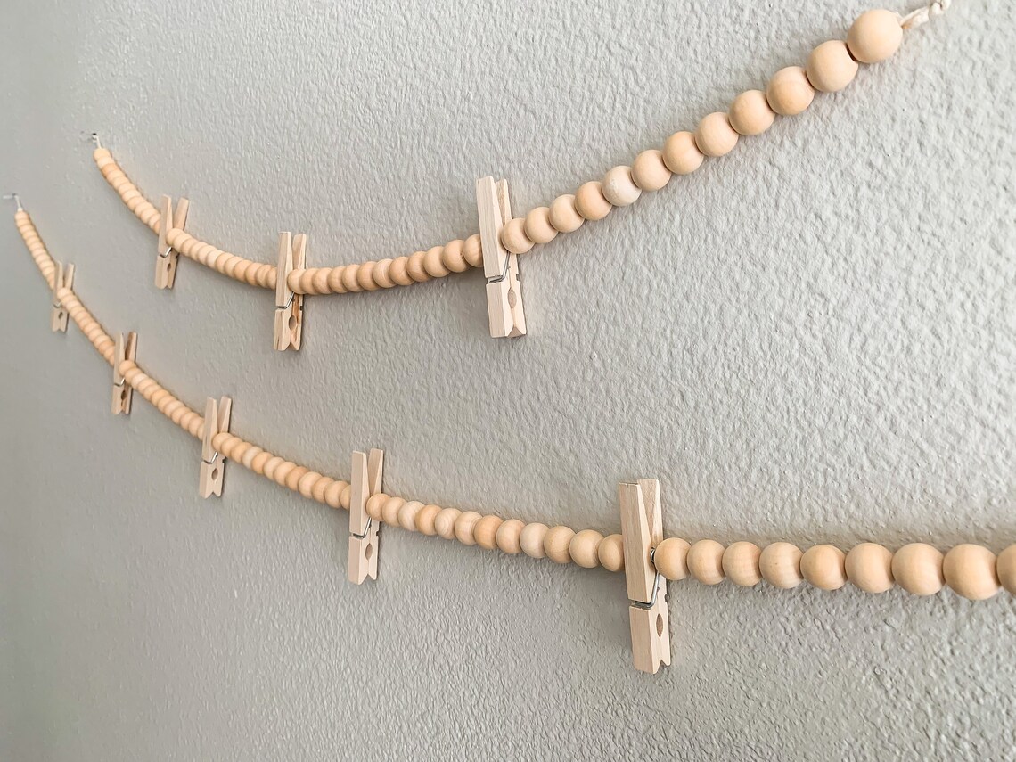 Wood Bead Garland, Clip Garland, Kids Art Display, Wood Bead Garland ...