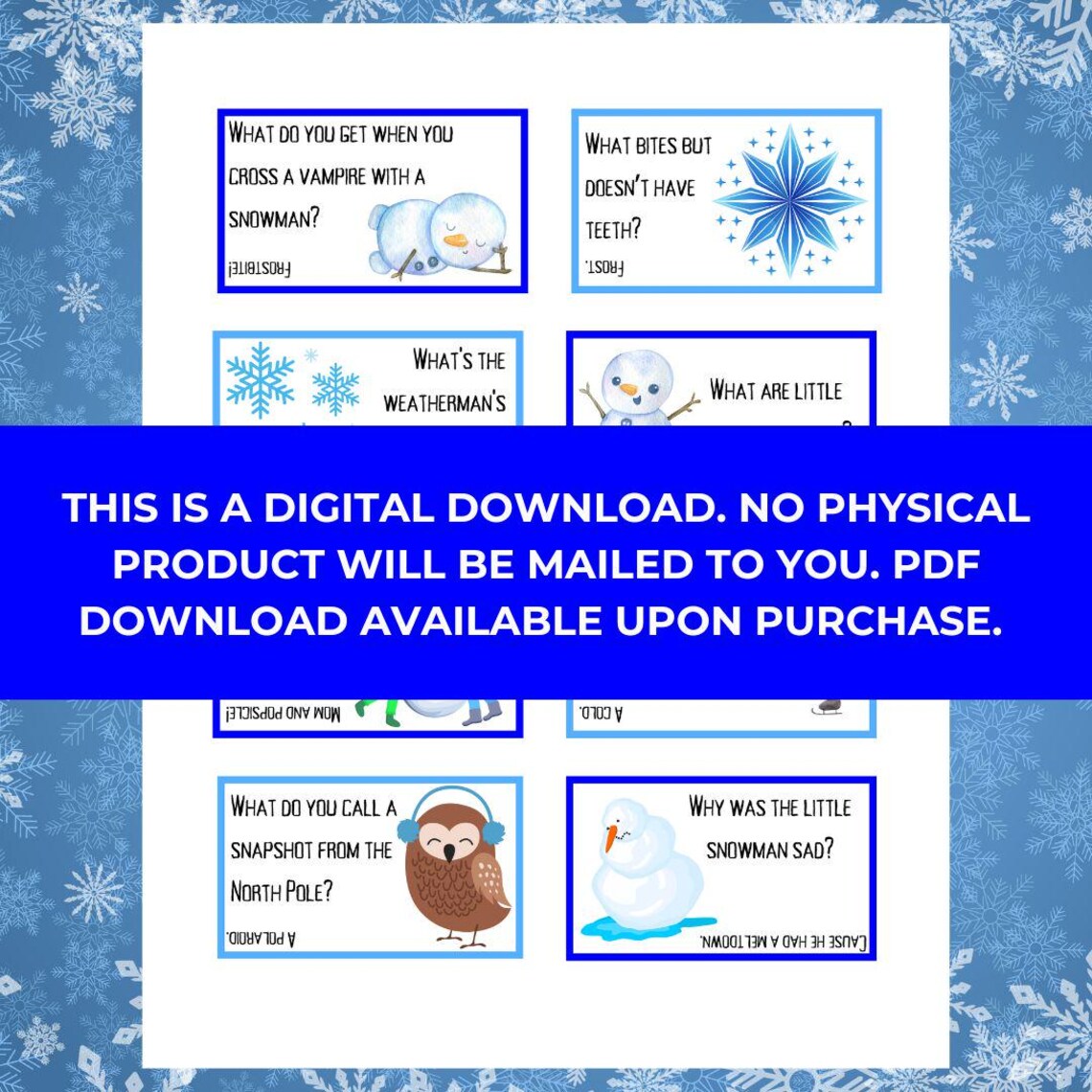 Winter Joke Cards Kid Lunchbox Jokes Winter Lunchox Notes for Kids ...