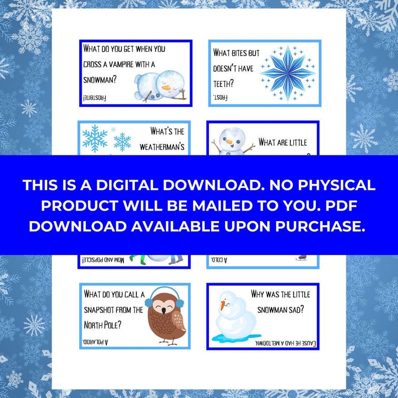 Winter Joke Cards Kid Lunchbox Jokes Winter Lunchox Notes for Kids ...