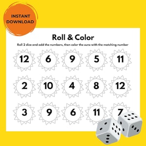 Roll and Color Spring Printable Kids Numbers Game Spring Summer Math ...