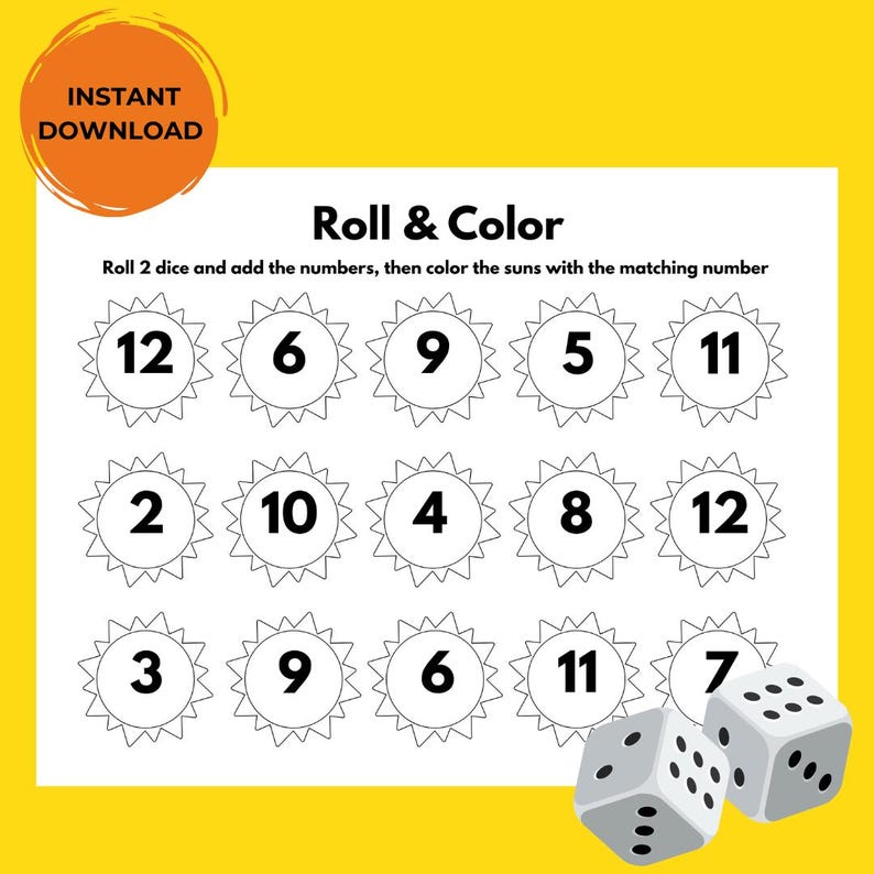 Roll and Color Spring Printable Kids Numbers Game Spring Summer Math ...