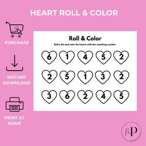 Roll and Color Heart Printable Kids Numbers Game Valentine's Day Math ...