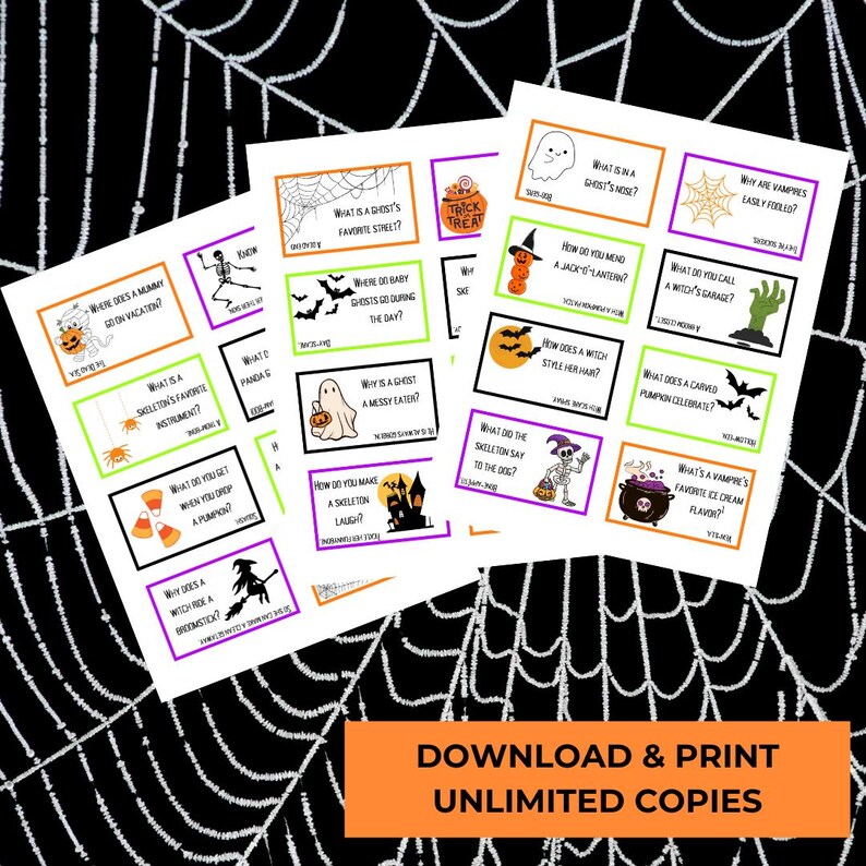 Halloween Joke Cards Kid Lunchbox Jokes Halloween Lunchbox Notes for ...