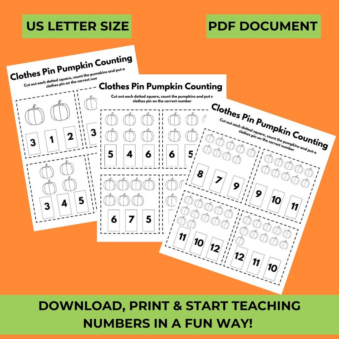 Fall Preschool Kindergarten Pumpkin Counting Numbers Learning Bundle ...
