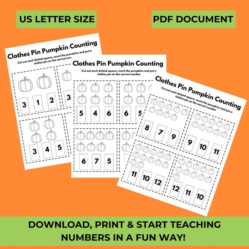 Fall Preschool Kindergarten Pumpkin Counting Numbers Learning Bundle ...