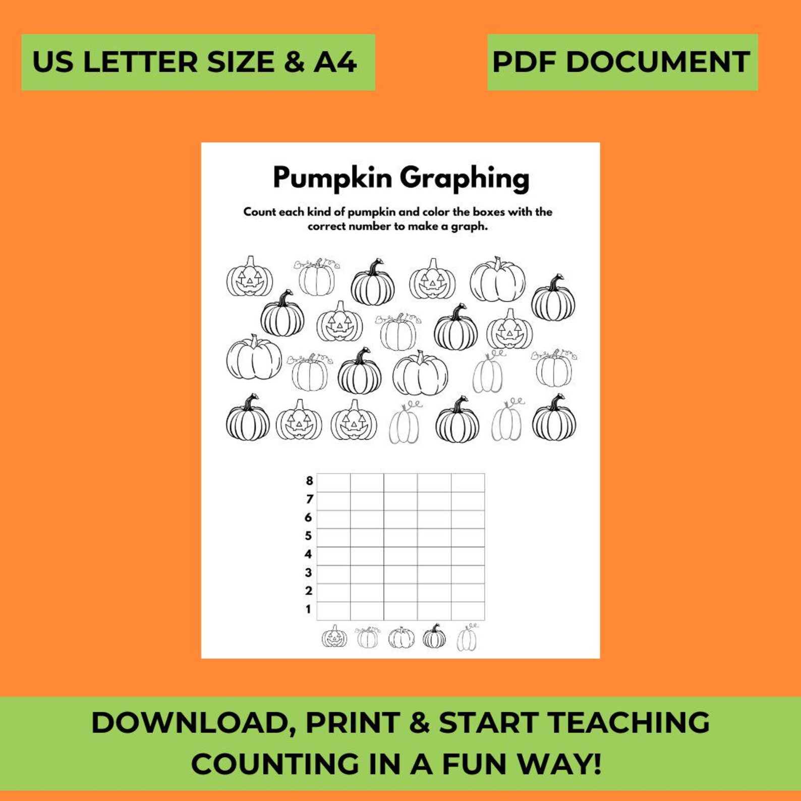Pumpkin Counting Printable Preschool Math Pumpkin Graphing Worksheet ...