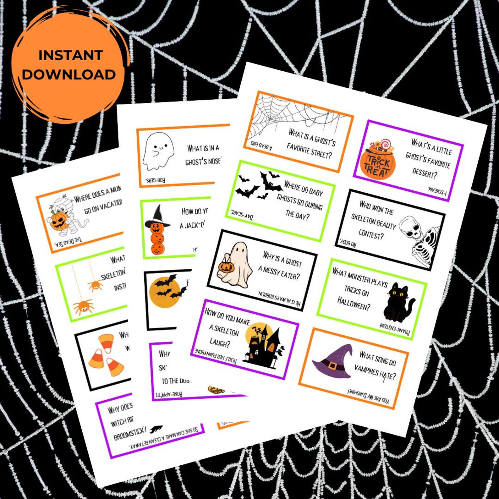 Halloween Joke Cards Kid Lunchbox Jokes Halloween Lunchbox Notes for ...