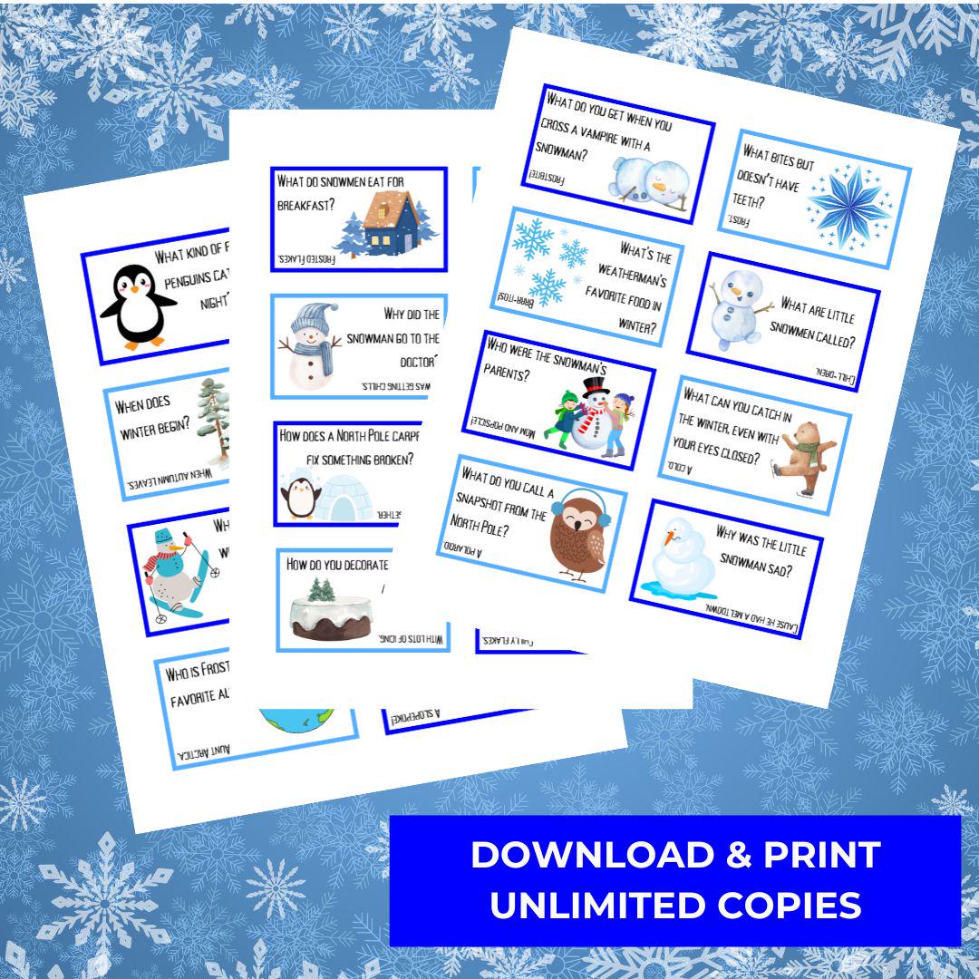 Winter Joke Cards Kid Lunchbox Jokes Winter Lunchox Notes for Kids ...