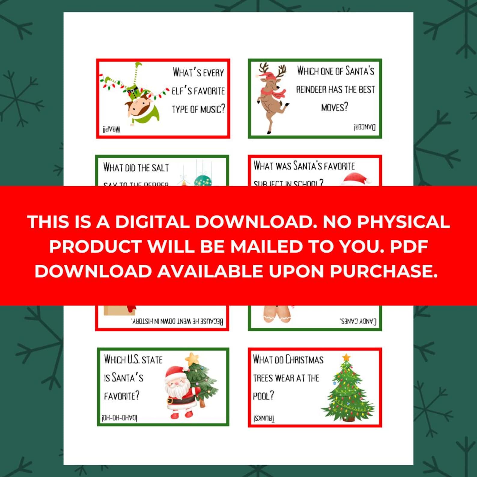 Christmas Joke Cards Kid Lunchbox Jokes Christmas Lunchox Notes for ...