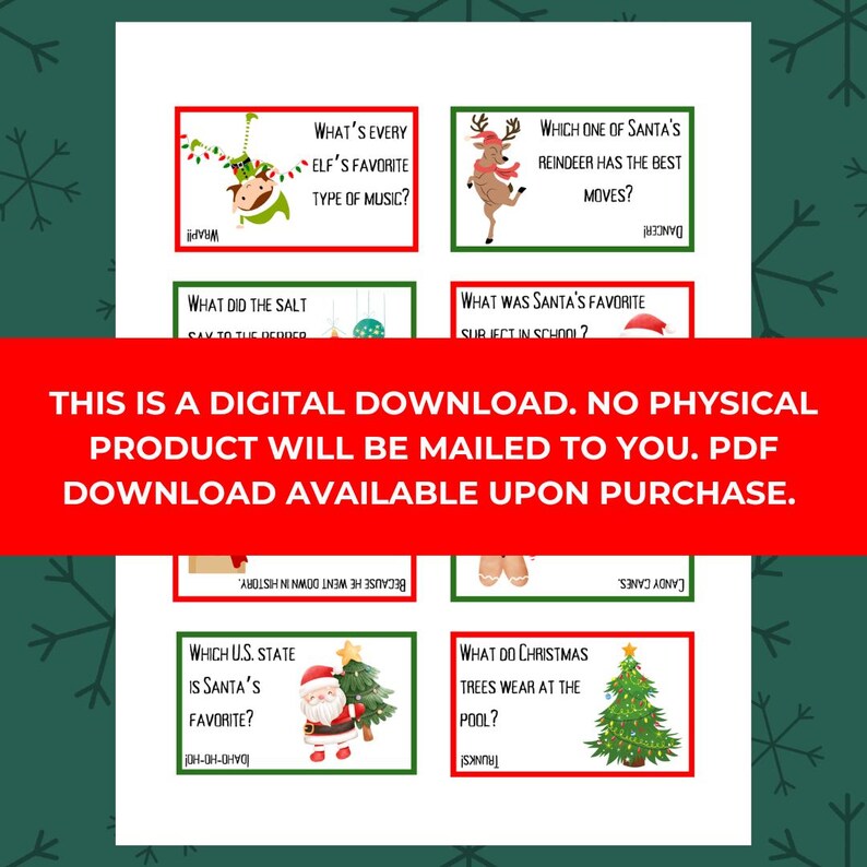 Christmas Joke Cards Kid Lunchbox Jokes Christmas Lunchox Notes for ...